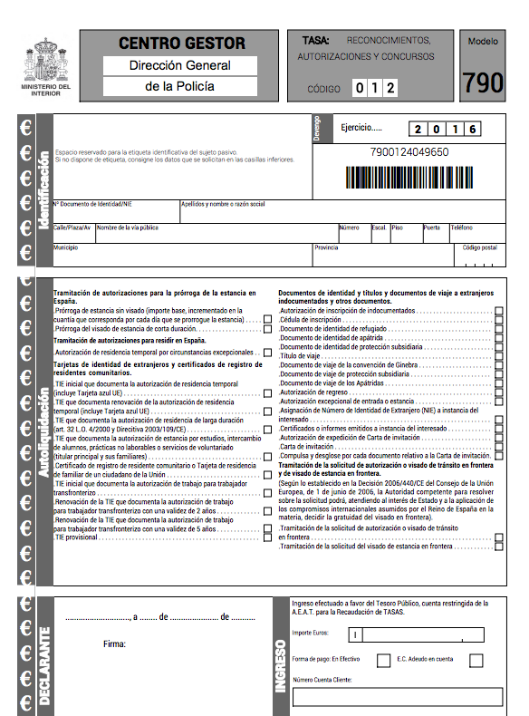 Precio actualizado de la tasa 790 código 012 para certificados ...